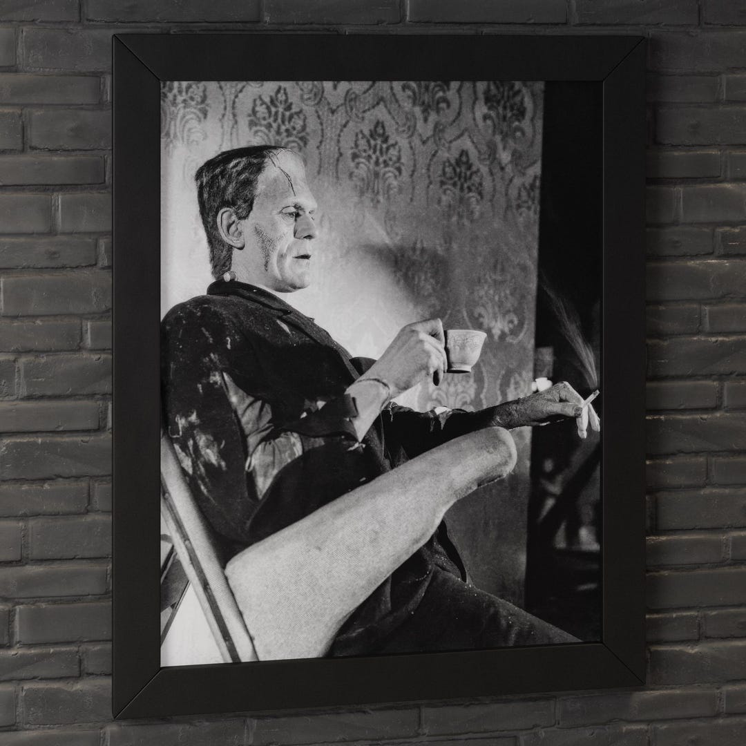 Frankenstein Drinking Coffee Break Smoking Photograph Poster FRAME NOT ...