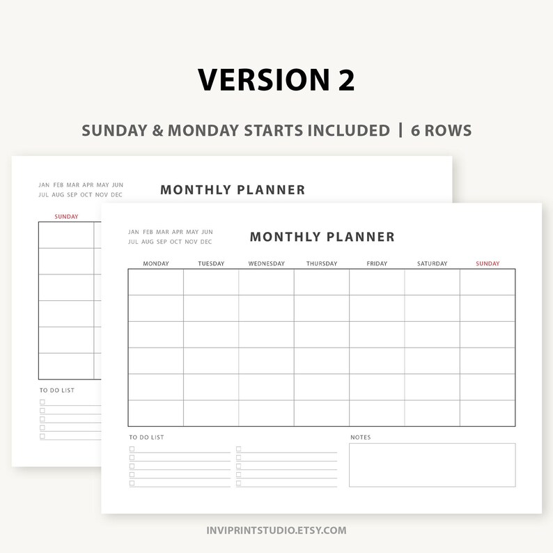 Minimalist Monthly Planner Printable: A4 A5 Letter Size (digital ...