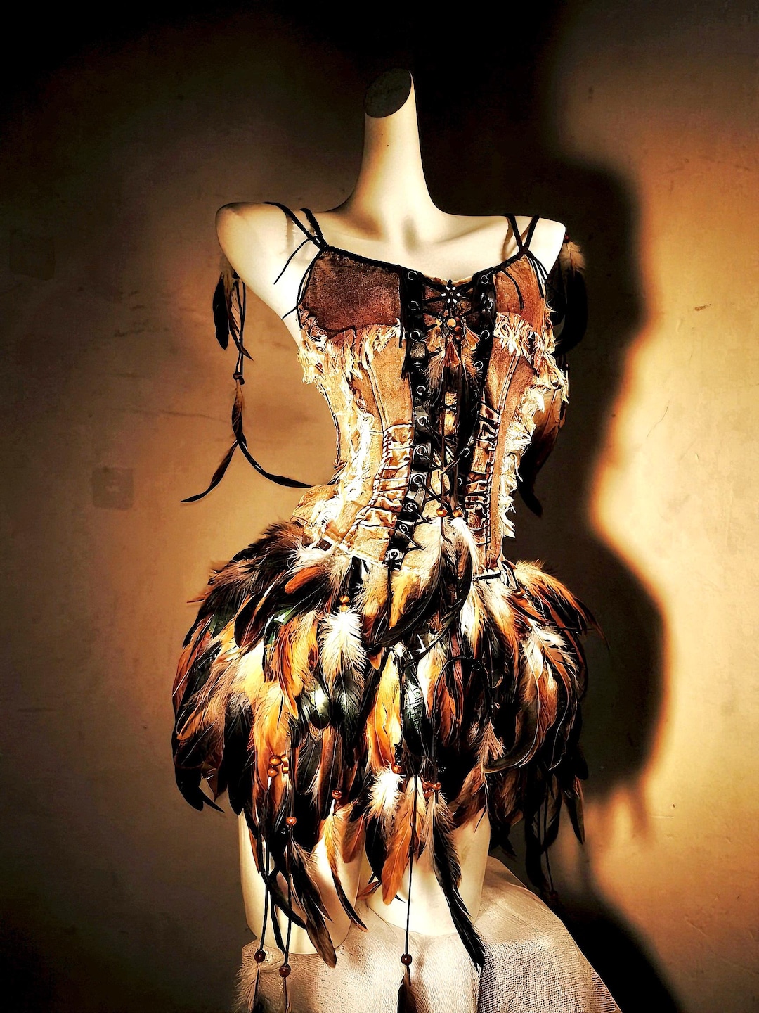 Wild Huntress Feather Costume, Denim & Feathers Ritual Costume, Earth ...