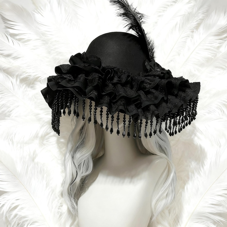 Manor Mistress Gothic Hat – Black Wool Felt Victorian Feather Hat ...