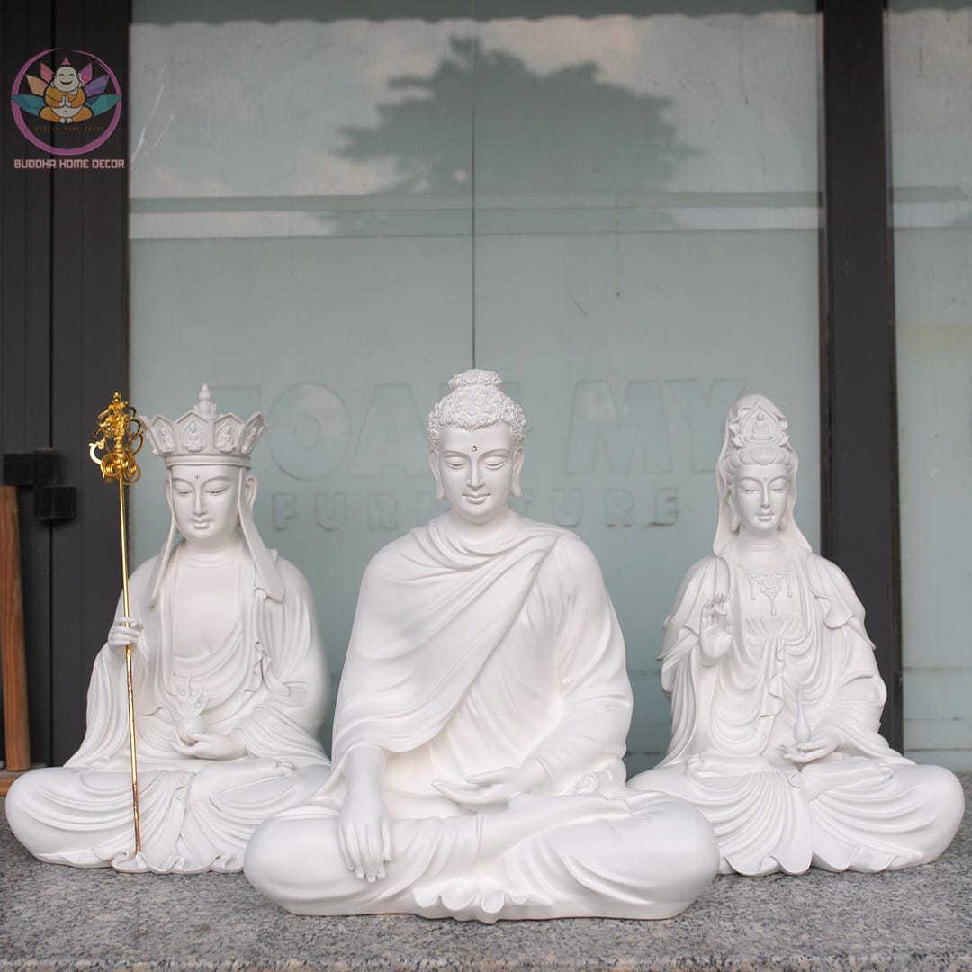 Buddha Trio Statue Set 50 Cm | Composite Resin and Stone Powder | White ...