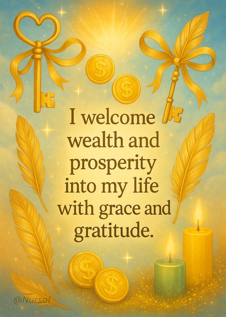 Golden Key Affirmation Art,wealth & Gratitude Printable, Spiritual ...