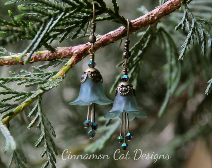 Forest Green Elfin Flower Earrings With Green Swarovski - Etsy