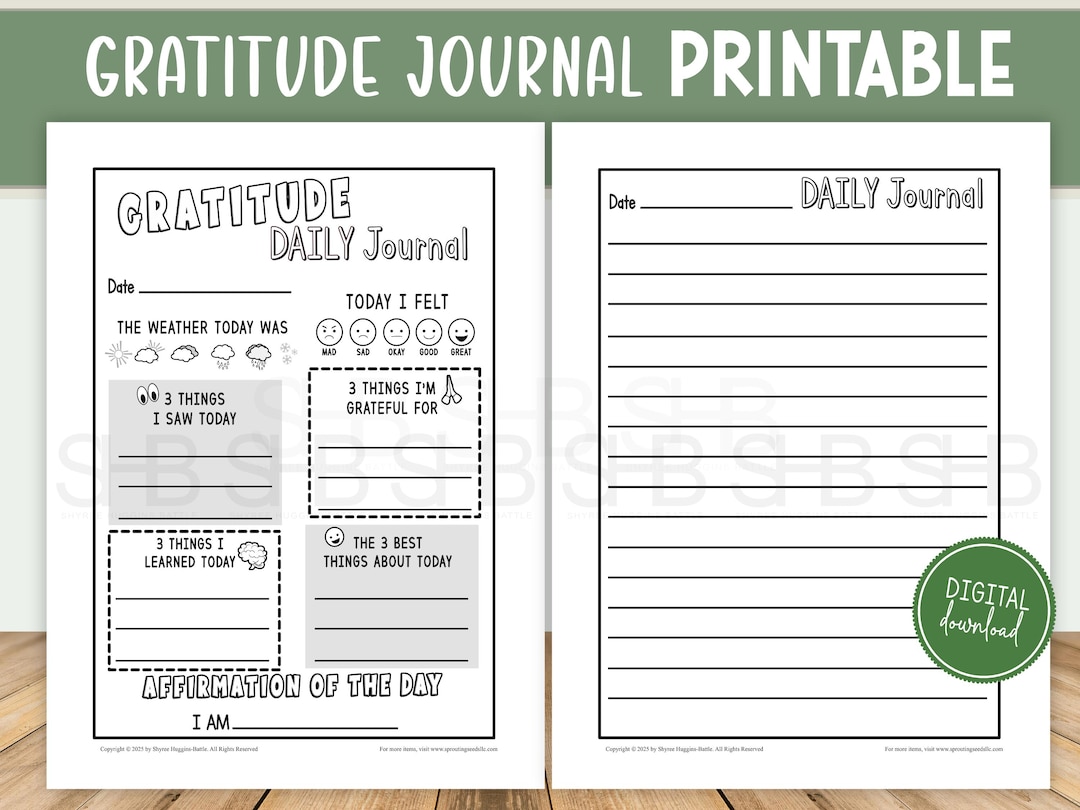 Kids Gratitude Journal Printable, Daily Mindfulness Activity (PDF ...