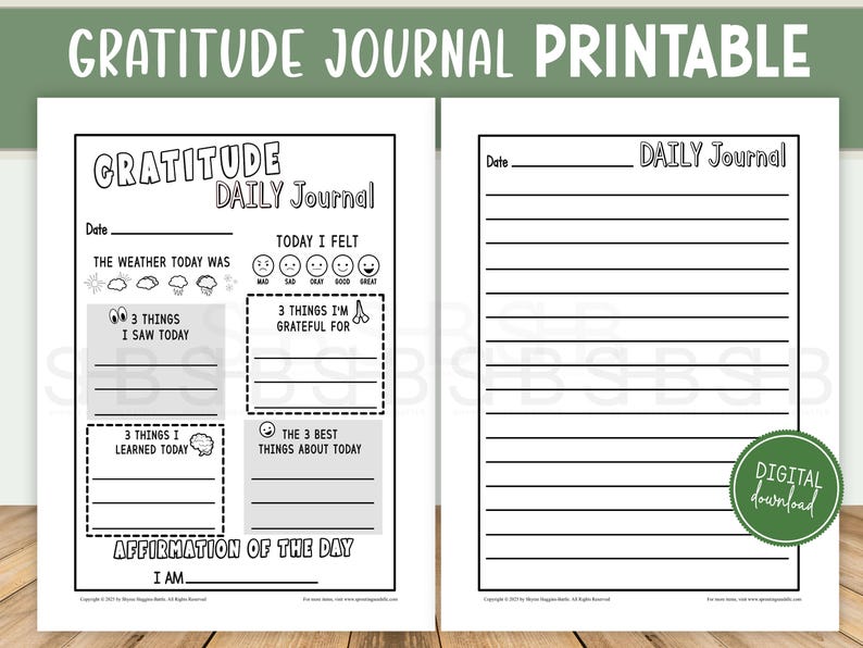 Kids Gratitude Journal Printable, Daily Mindfulness Activity (PDF ...