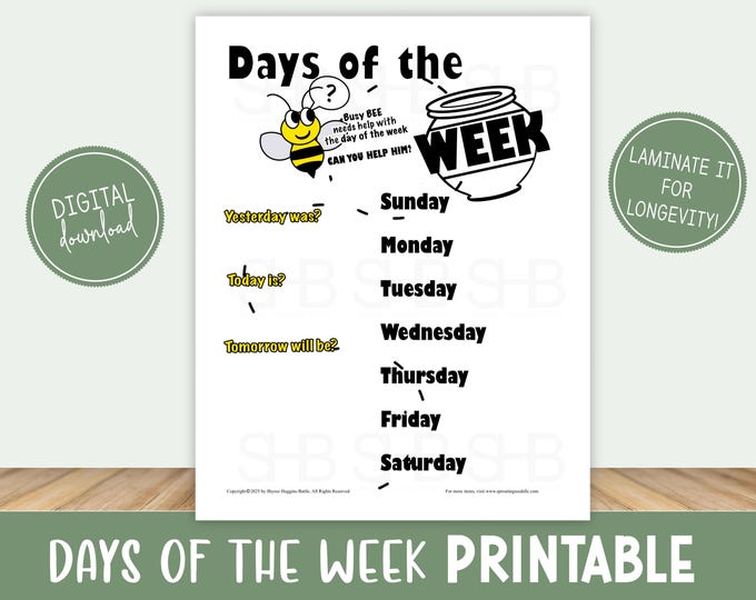 Days of the Week Worksheets for Kids - Circle Time Wheel and Tracing ...