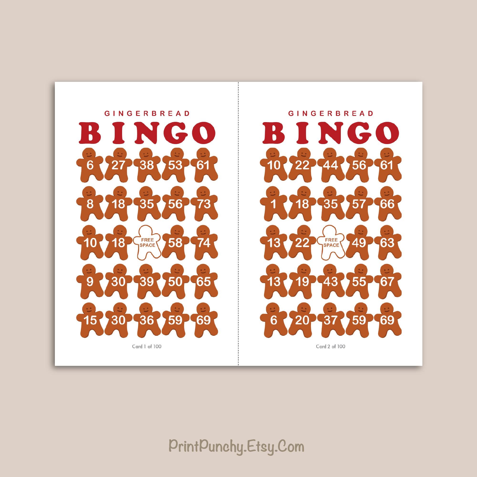 Gingerbread Man Bingo – Printable 75-number Holiday Game | 100 Unique ...