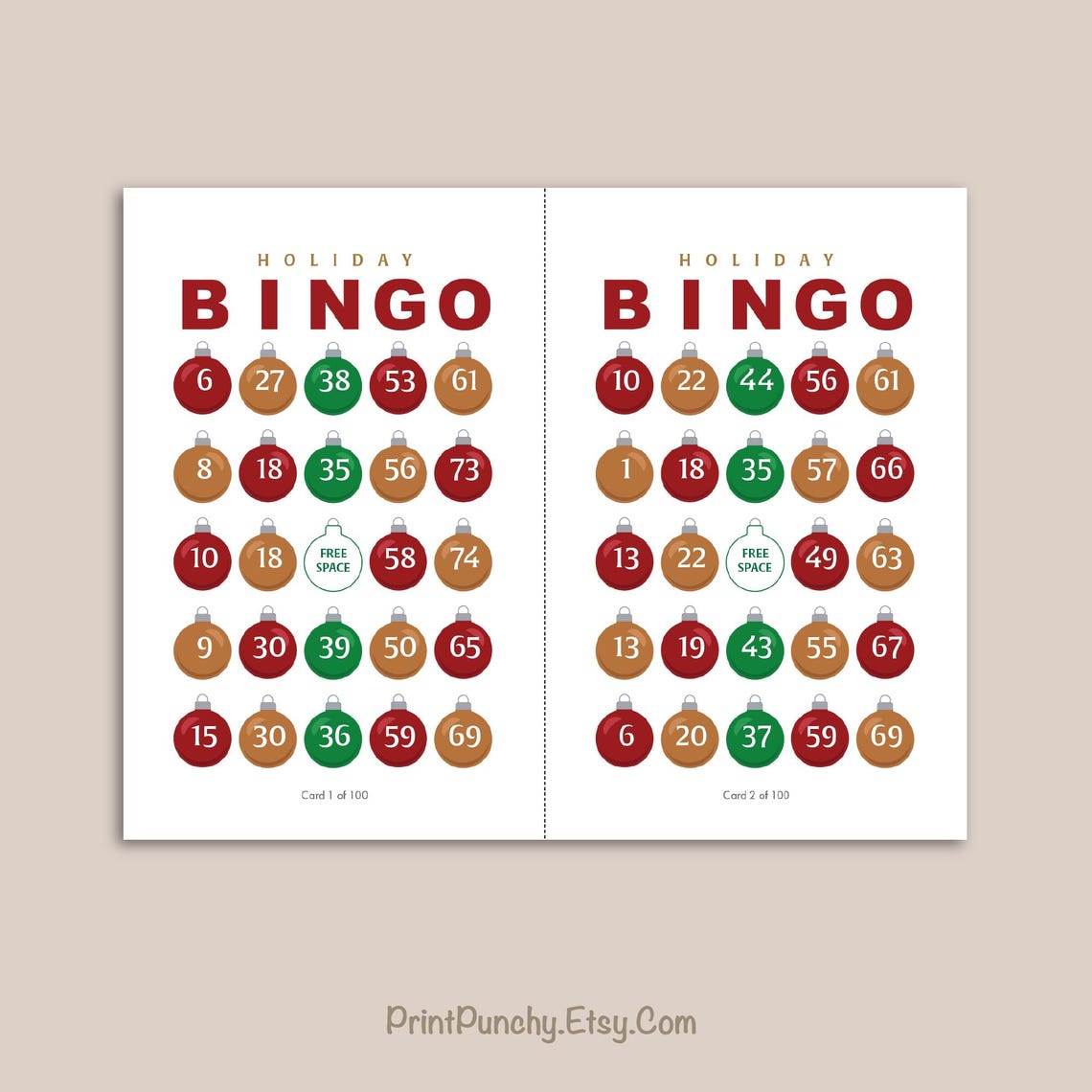 Holiday Bingo – Printable 75-number Christmas Game | 100 Unique Cards ...