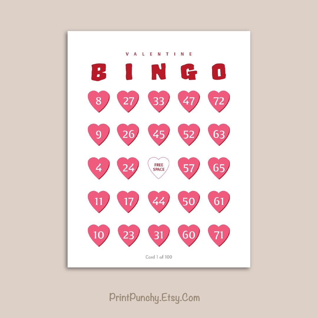 Valentine's Day Bingo – Printable 75-number Game | 100 Unique Cards ...