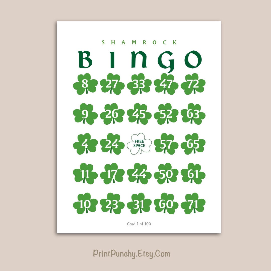 St. Patrick’s Day Shamrock Bingo – 75-number Bingo Game | 100 Unique ...