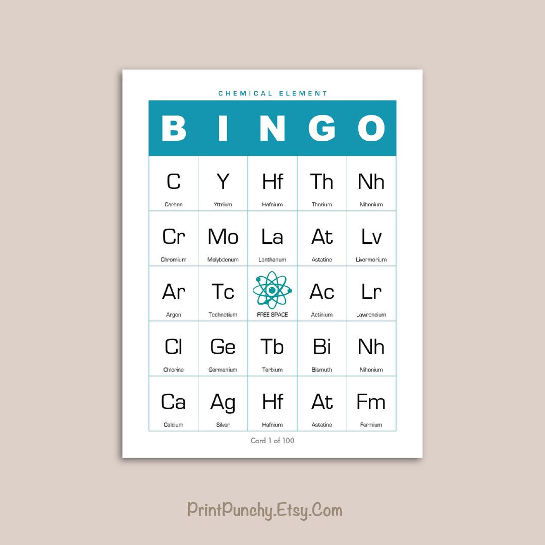 Periodic Table Bingo — Printable Science Bingo Game Featuring All 118 ...