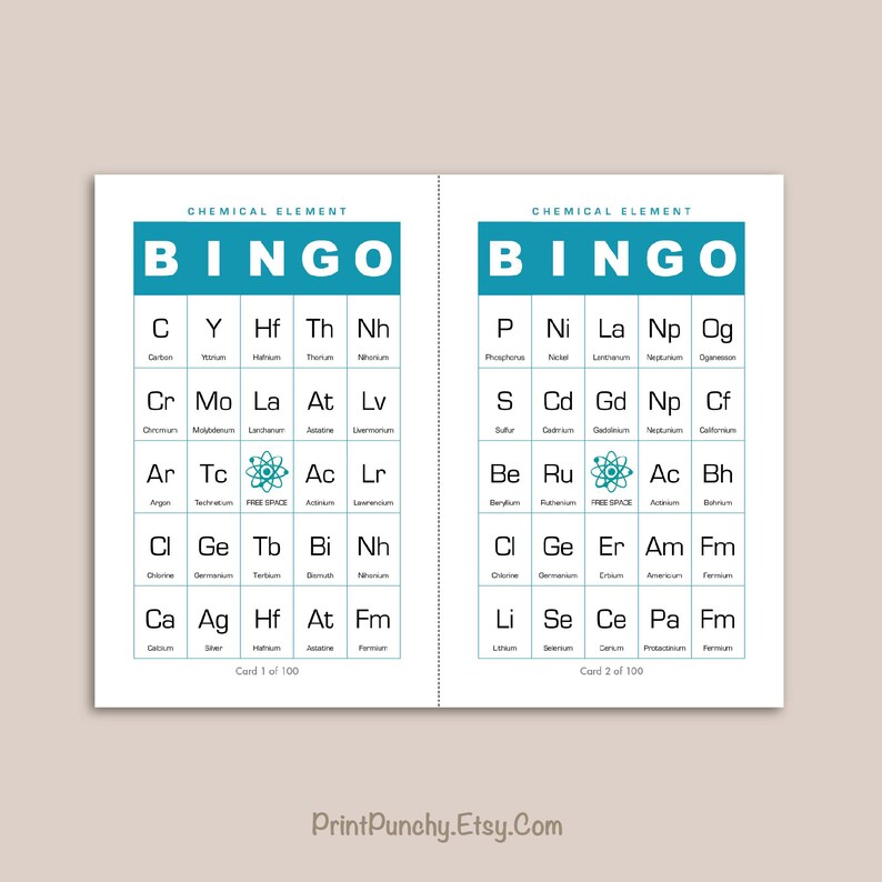 Periodic Table Bingo — Printable Science Bingo Game Featuring All 118 ...