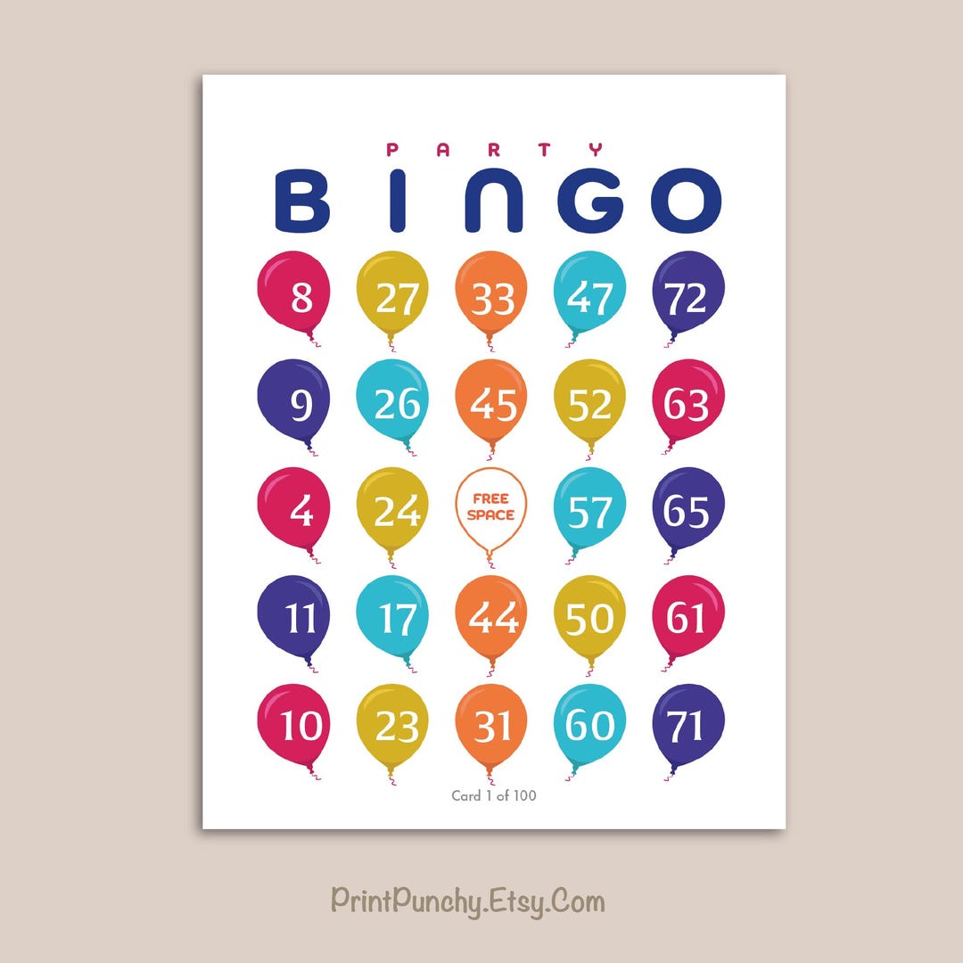 Party Bingo – Printable 75-number Bingo Game | 100 Unique Cards With ...