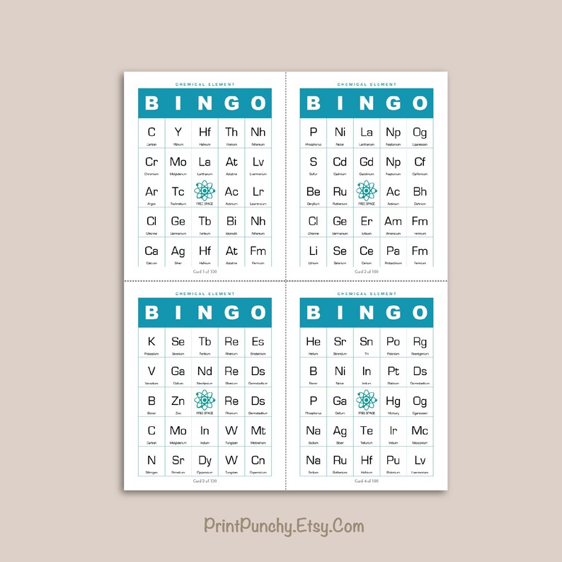 Periodic Table Bingo — Printable Science Bingo Game Featuring All 118 ...