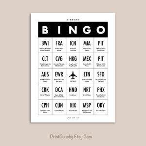 Airport Code Bingo Game: Aviation Travel Theme (PDF Download, 100 Unique Cards) - Etsy