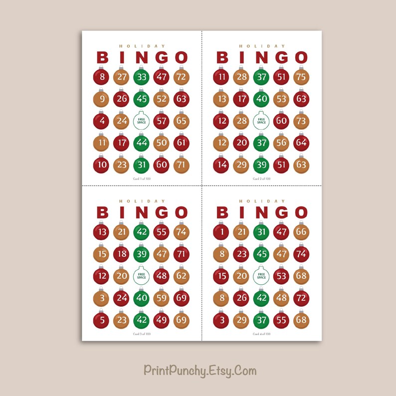 Holiday Bingo – Printable 75-number Christmas Game | 100 Unique Cards ...