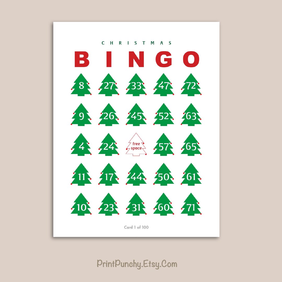 Christmas Tree Bingo | Printable 75-number Game | 100 Unique Cards With ...