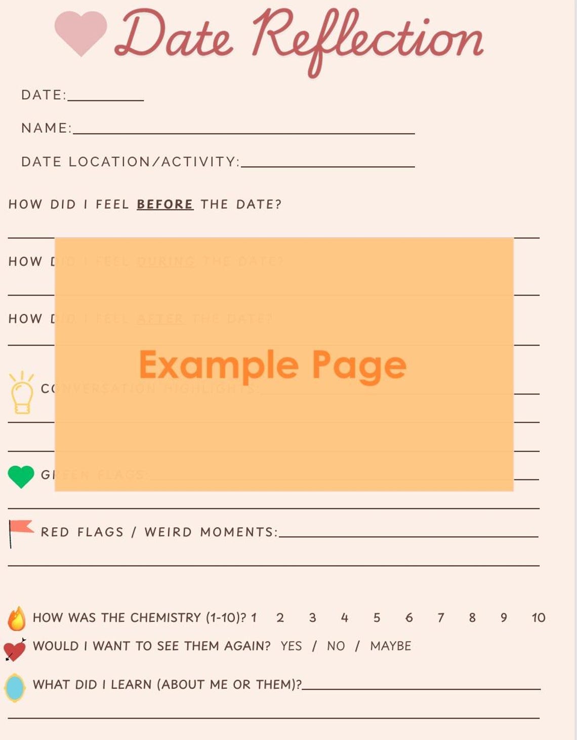 The Ultimate Dating Journal Printable PDF | Track Red Flags, Green ...