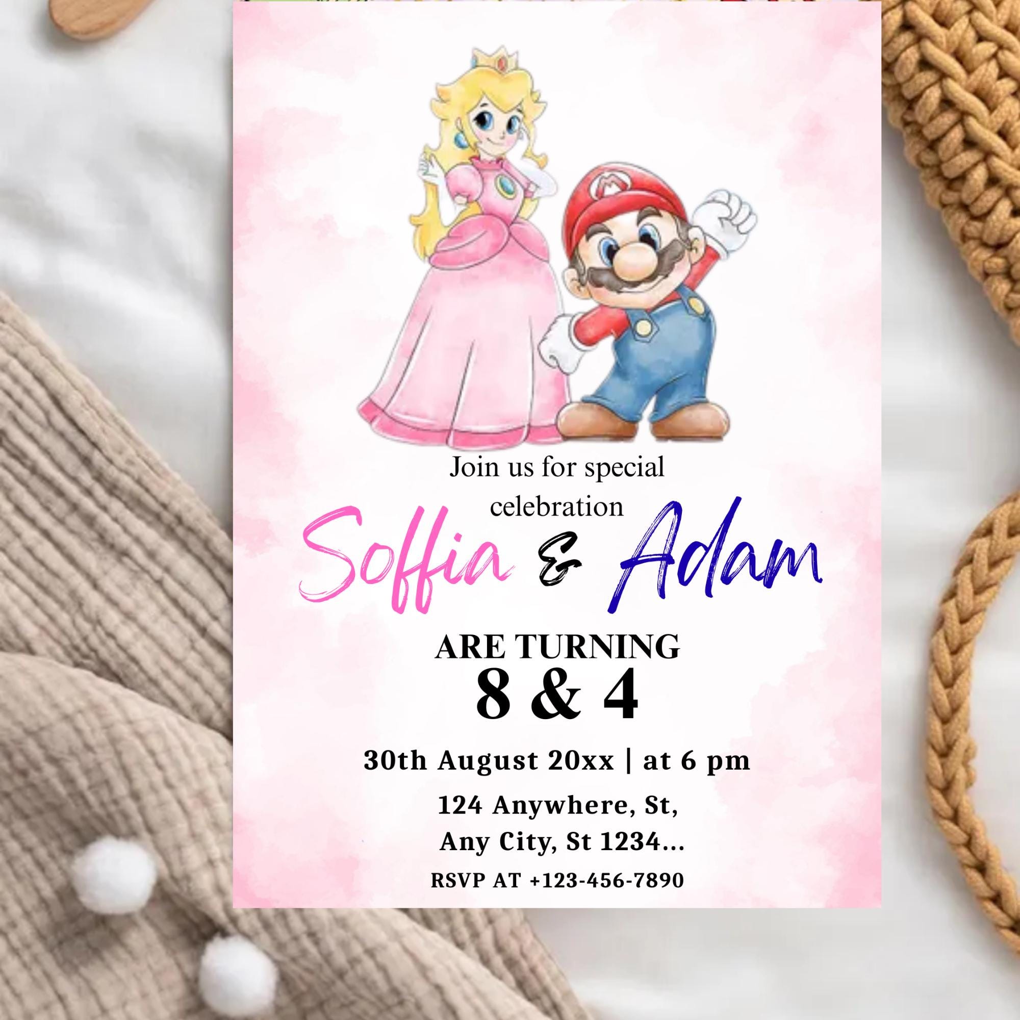 Editable Watercolor Super Mario Birthday Invitation, ANY AGE Nitendo ...