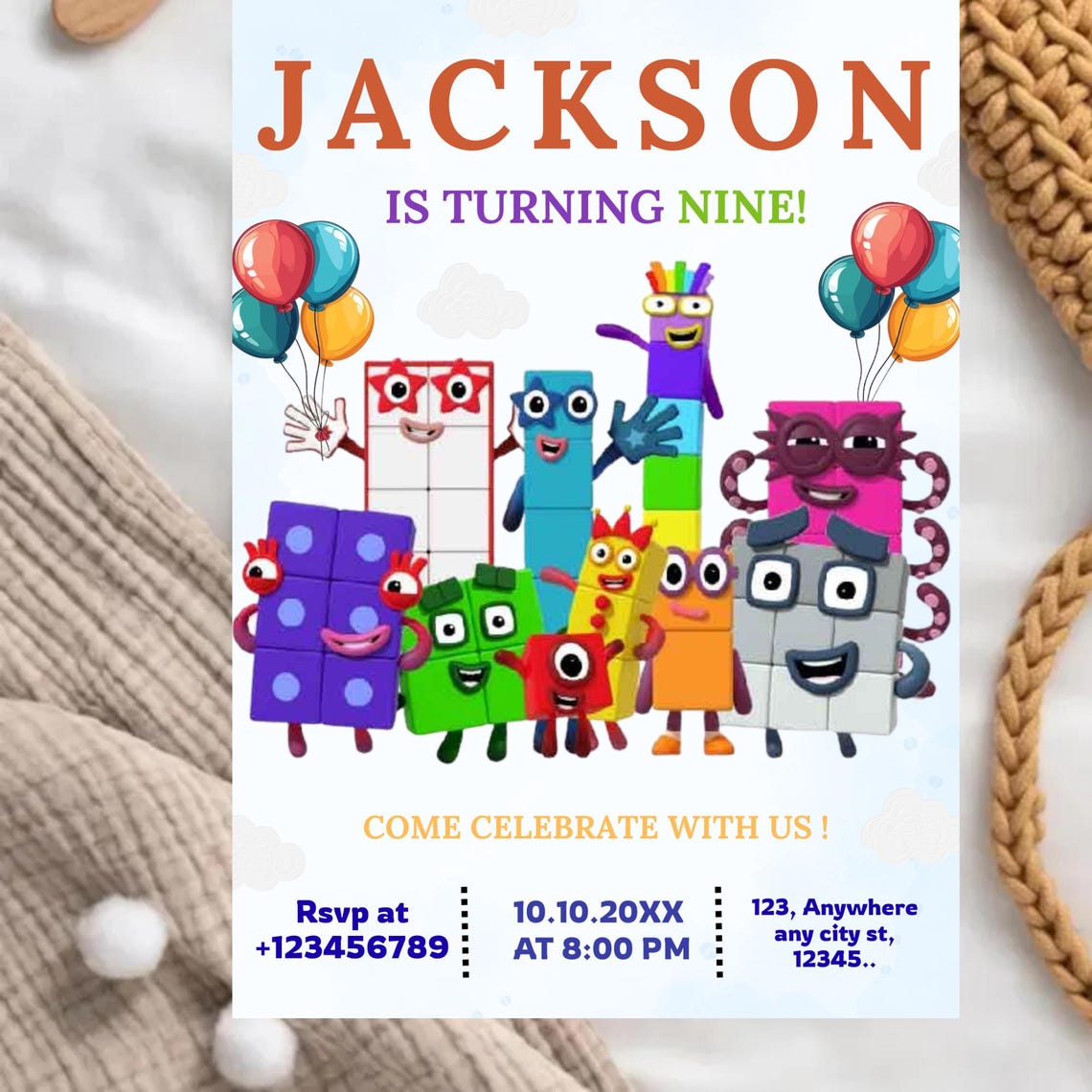 Number Blocks Birthday Invitation: Editable Kid's Party Invite (digital ...
