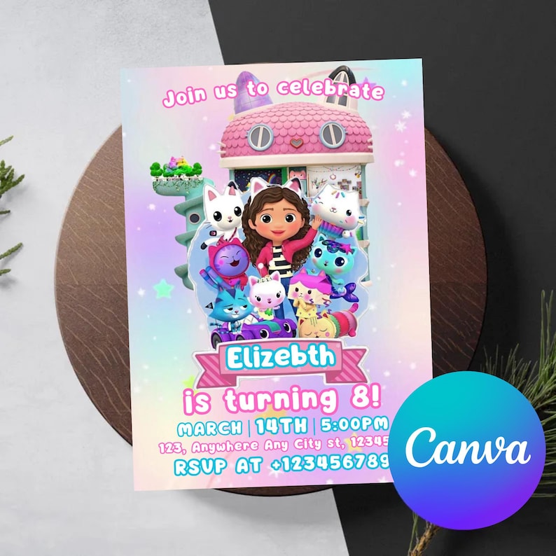 Editable Gabbys Dollhouse Birthday Invitation Template, Printable ...