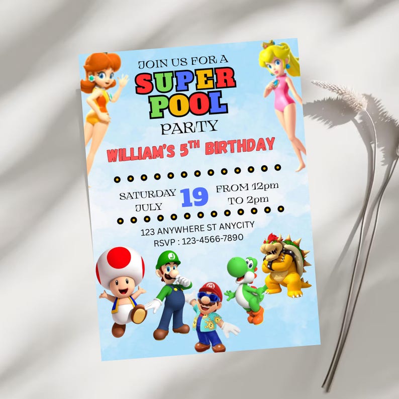 Super Mario Pool Party Invitation, Birthday Invite (digital Download ...