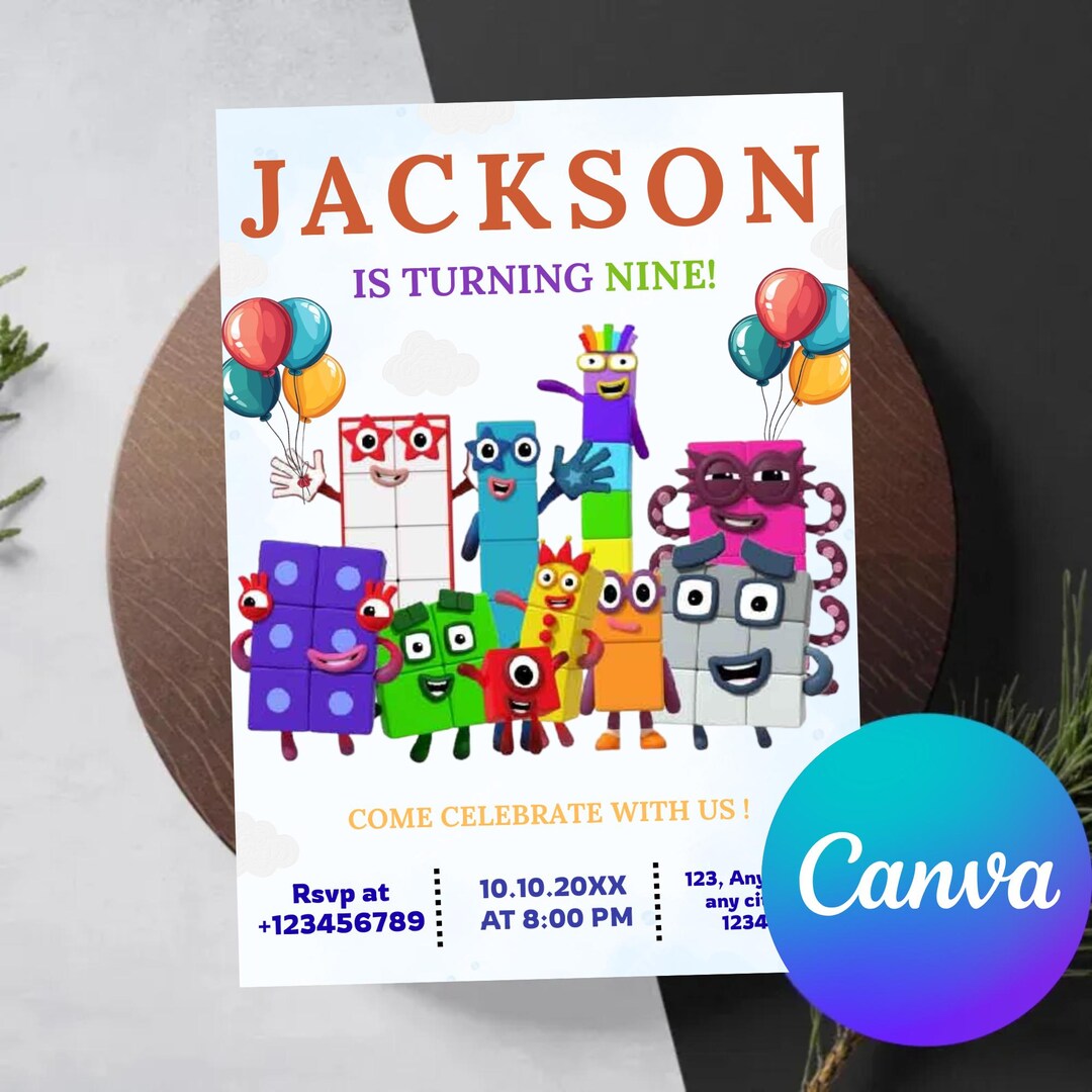 Number Blocks Birthday Invitation: Editable Kid's Party Invite (digital ...