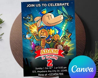 Dog Man Invitation, Editable Kids Birthday Invitation, Dog Man Movie ...