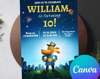 Editable Dog Man Birthday Invitation, Dog Man Invitation, Editable Kids ...