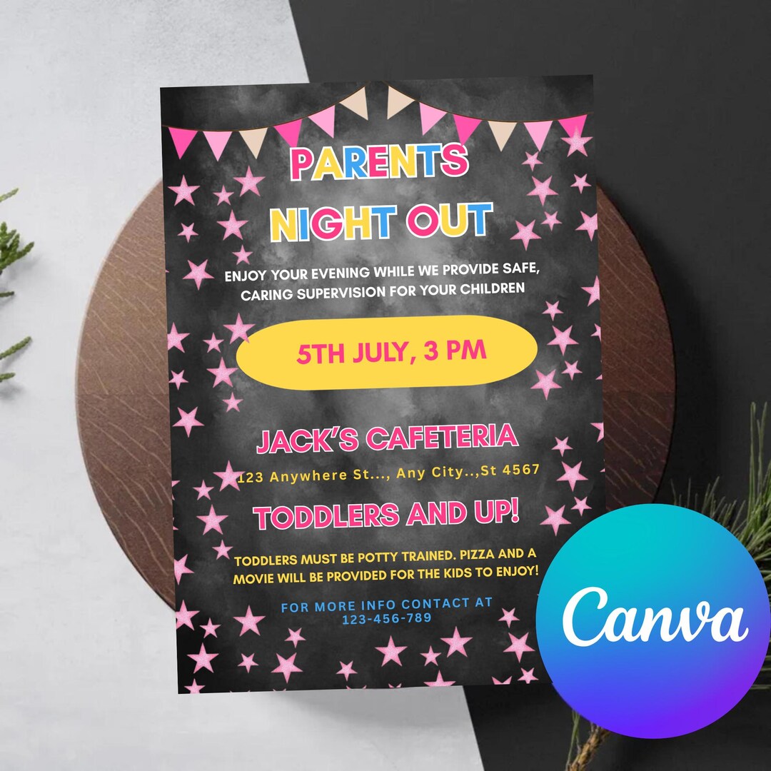 Editable Parents Night Out Flyer Printable PTO PTA Church Community ...
