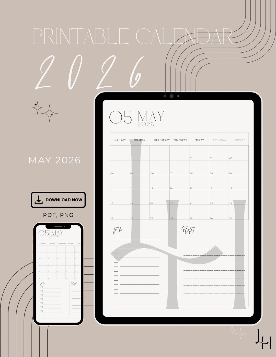 2026 Digital Calendar: Minimalistic May Planner | Ideal for Printing ...