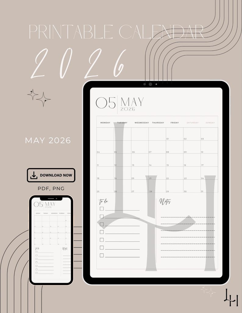 2026 Digital Calendar: Minimalistic May Planner | Ideal for Printing ...