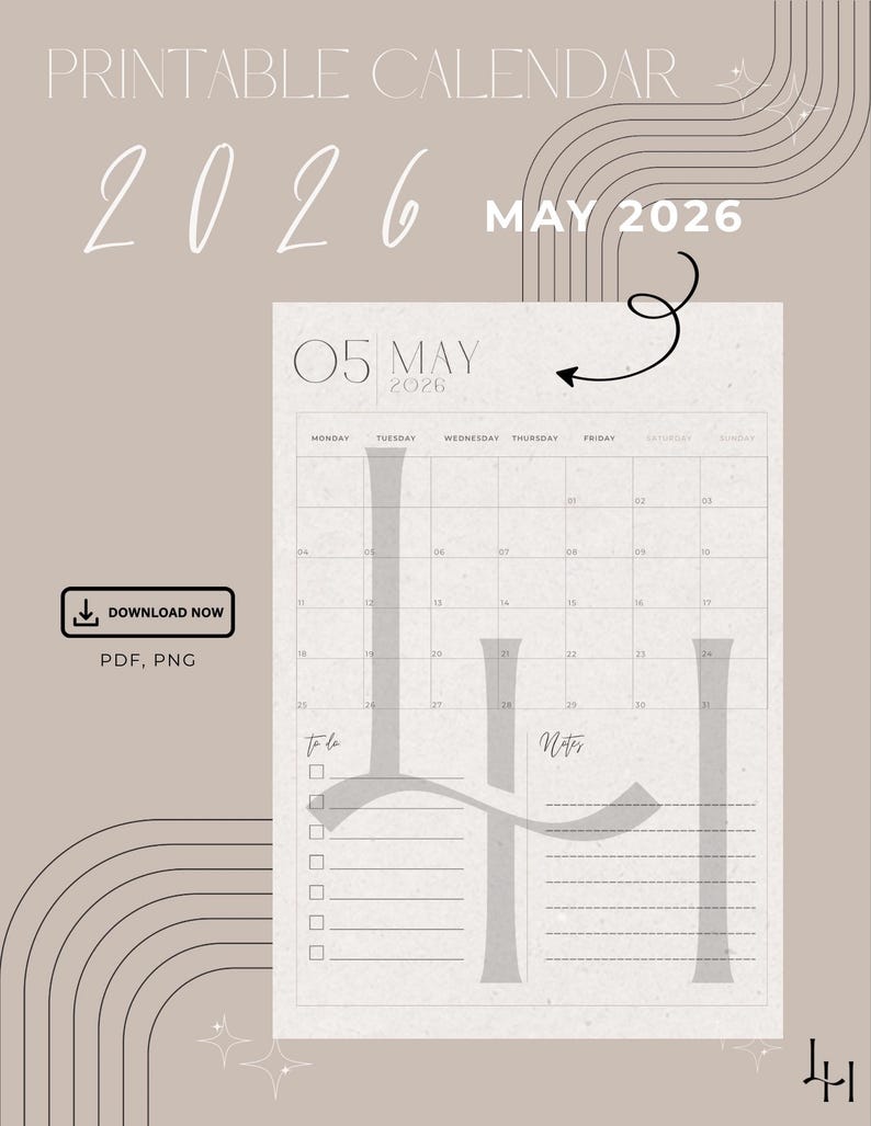 2026 Digital Calendar: Minimalistic May Planner | Ideal for Printing ...