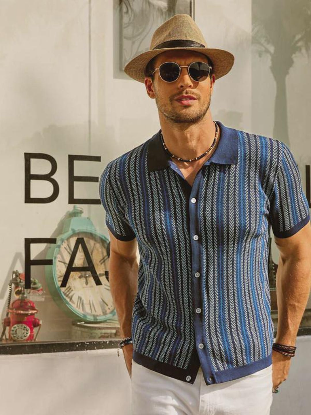 Men's Retro Knit Polo Shirt: Slim Fit Vertical Stripe - Etsy