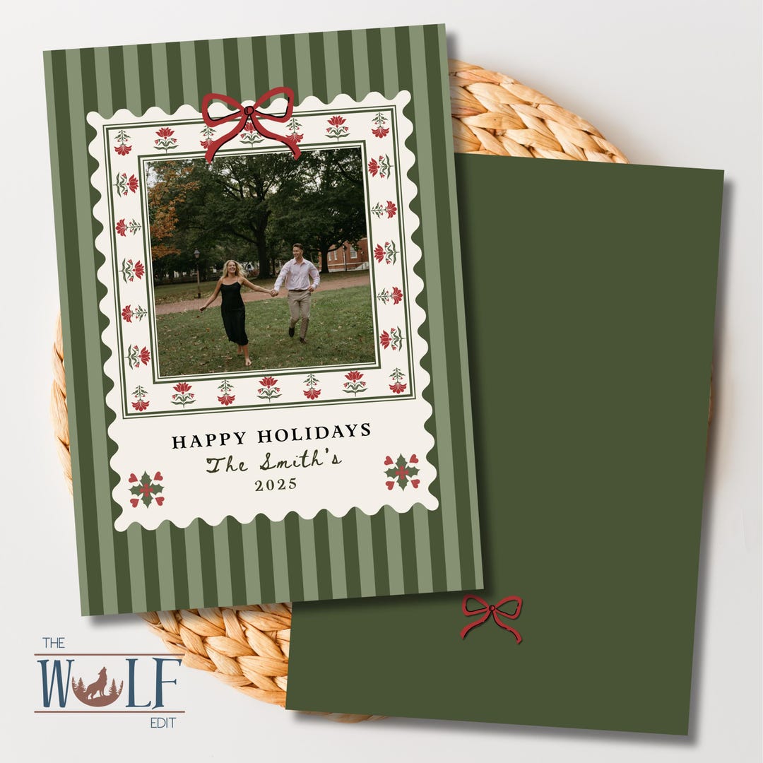 Editable Boho Happy Holidays Photo Card Template | Christmas & New ...