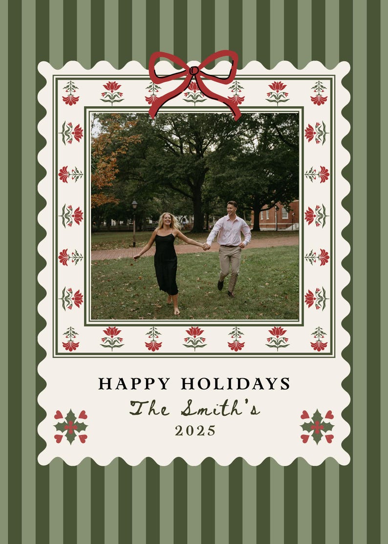 Editable Boho Happy Holidays Photo Card Template | Christmas & New ...