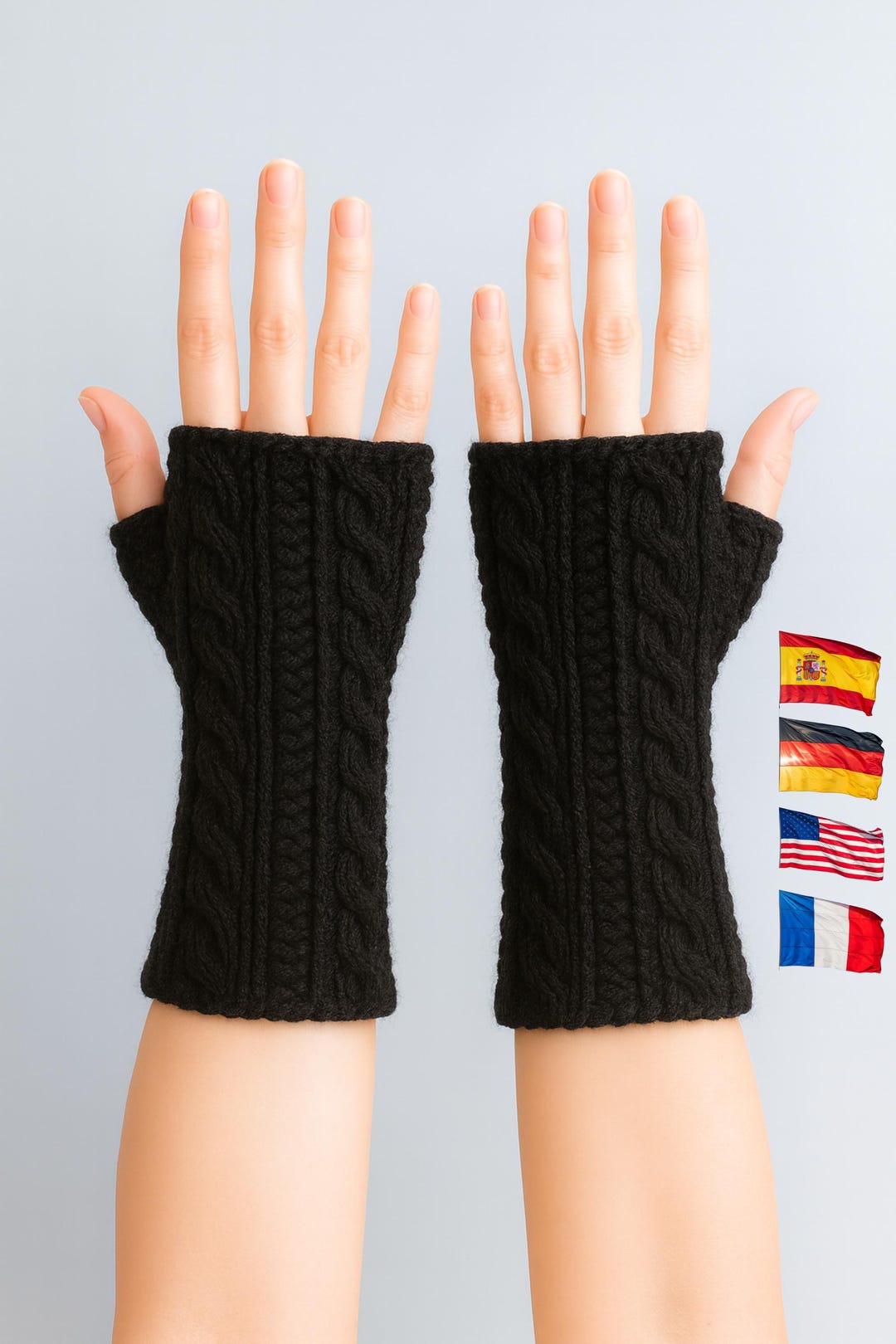 Black Knit Fingerless Gloves, Cozy Cable Arm Warmers, Handmade - Etsy