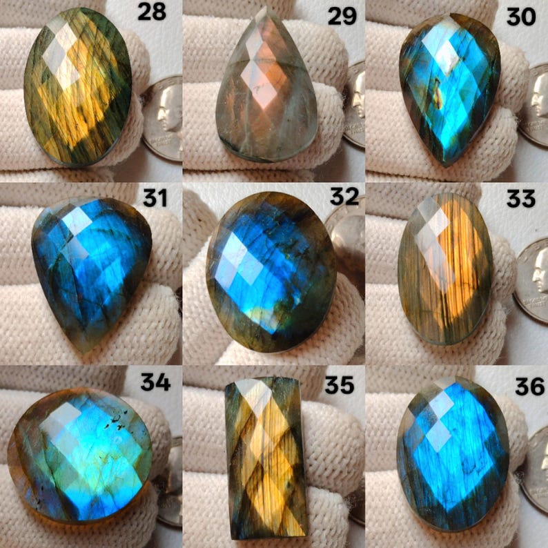 100% Natural Labradorite Mixed Shape & Size Faceted Cabochon, Multi ...
