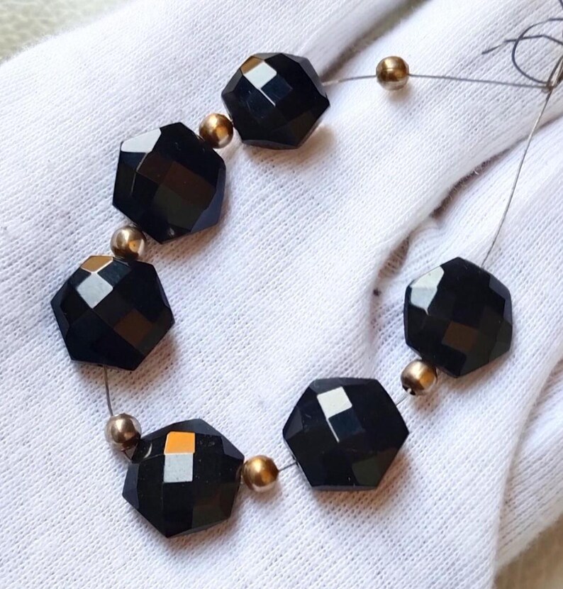 100% Natural Black Obsidian, 12mm Size Briolette Hexagon Shape Beads ...