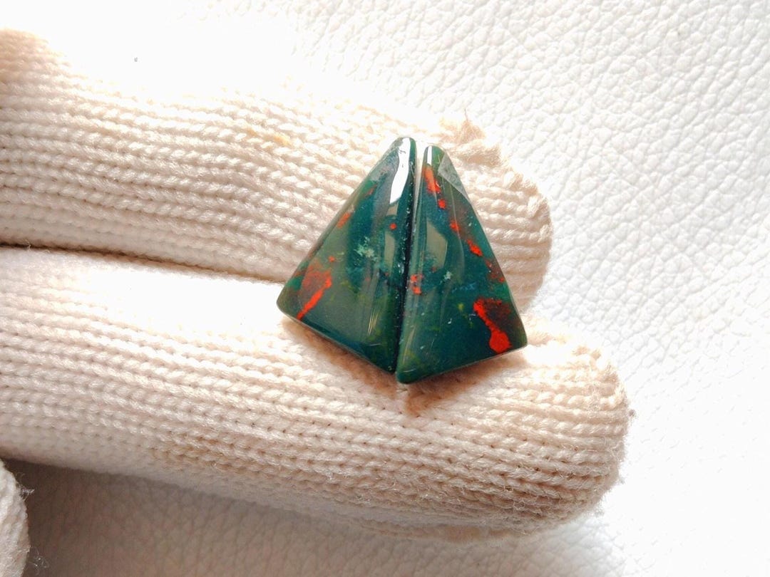 Handmade Bloodstone Cabochon Pair, Green Flashy Gemstone (23X12X3MM) - Etsy