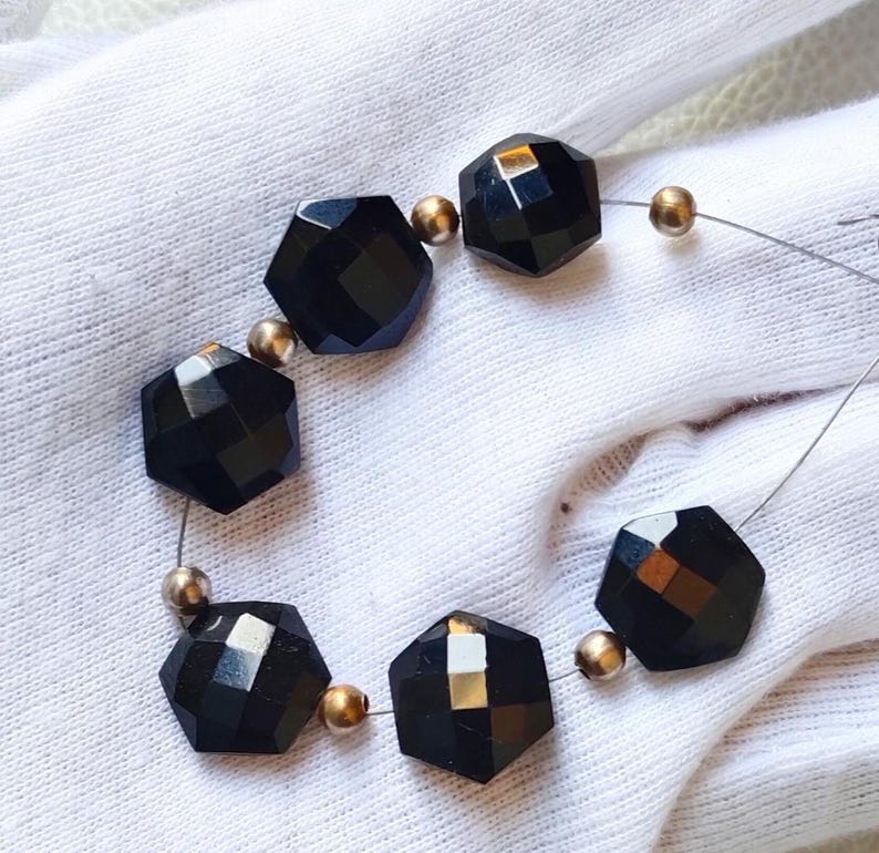 100% Natural Black Obsidian, 12mm Size Briolette Hexagon Shape Beads ...