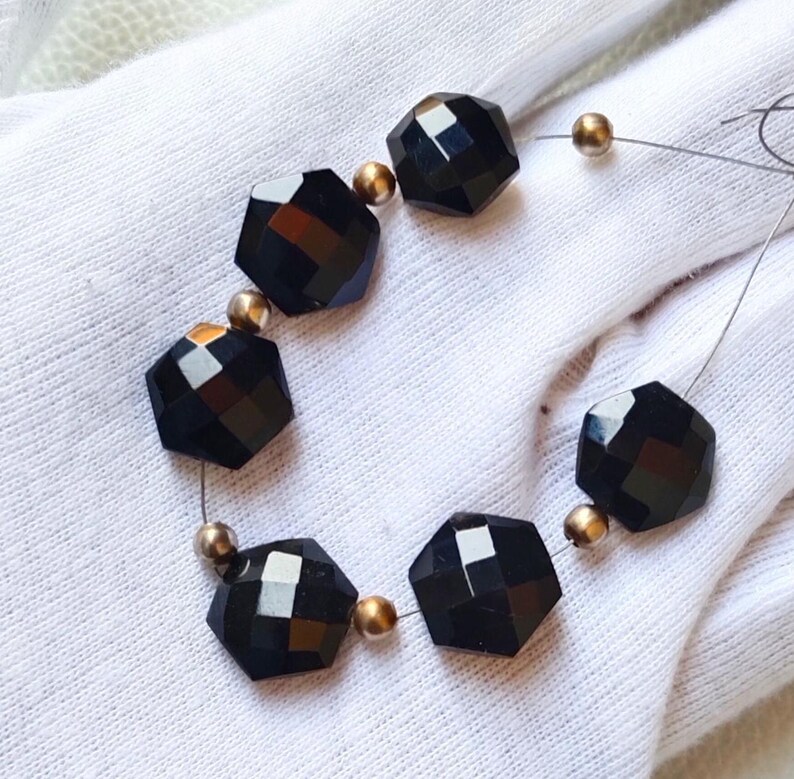 100% Natural Black Obsidian, 12mm Size Briolette Hexagon Shape Beads ...