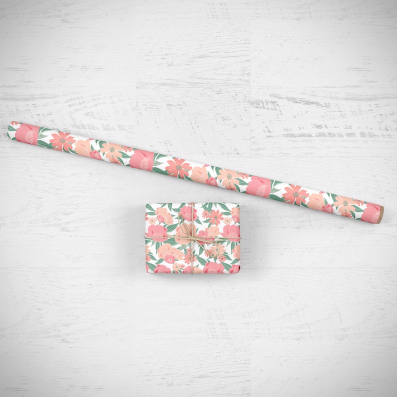 Pink Flowers Wrapping Paper Gift Wrap | Etsy