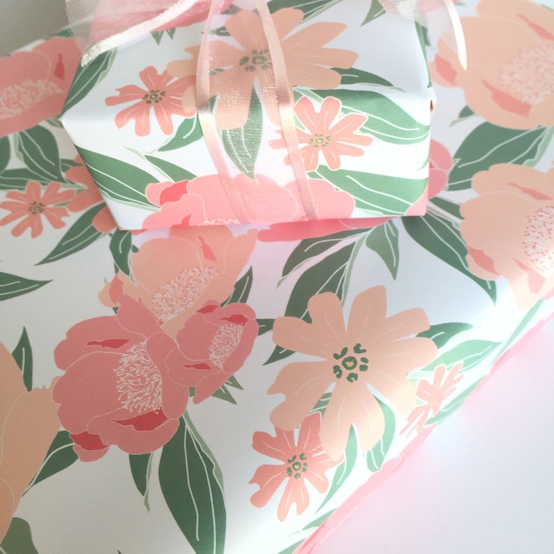 Pink Flowers Wrapping Paper Gift Wrap - Etsy