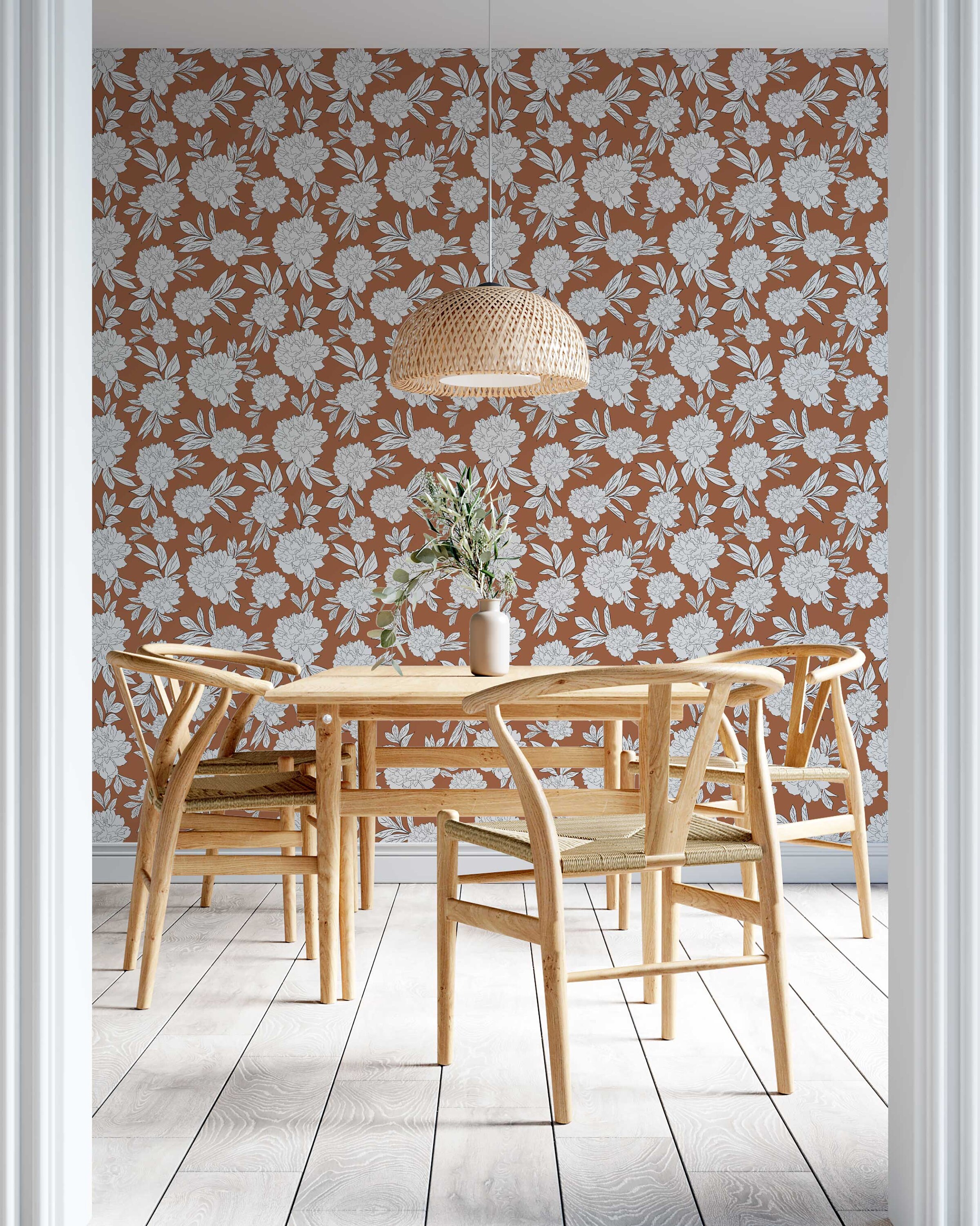 Rust Orange & White Peonies Flower Design 04 Peel and Stick Removable ...