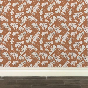Rust Orange and White Floral Peel and Stick Removable Wallpaper Design ...
