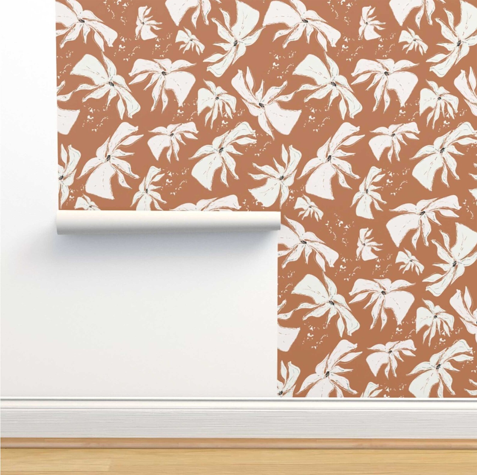 Rust Orange and White Floral Peel and Stick Removable Wallpaper Design ...