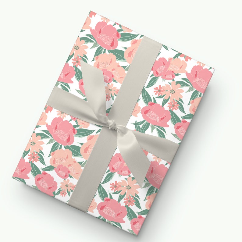 Pink Flowers Wrapping Paper Gift Wrap - Etsy