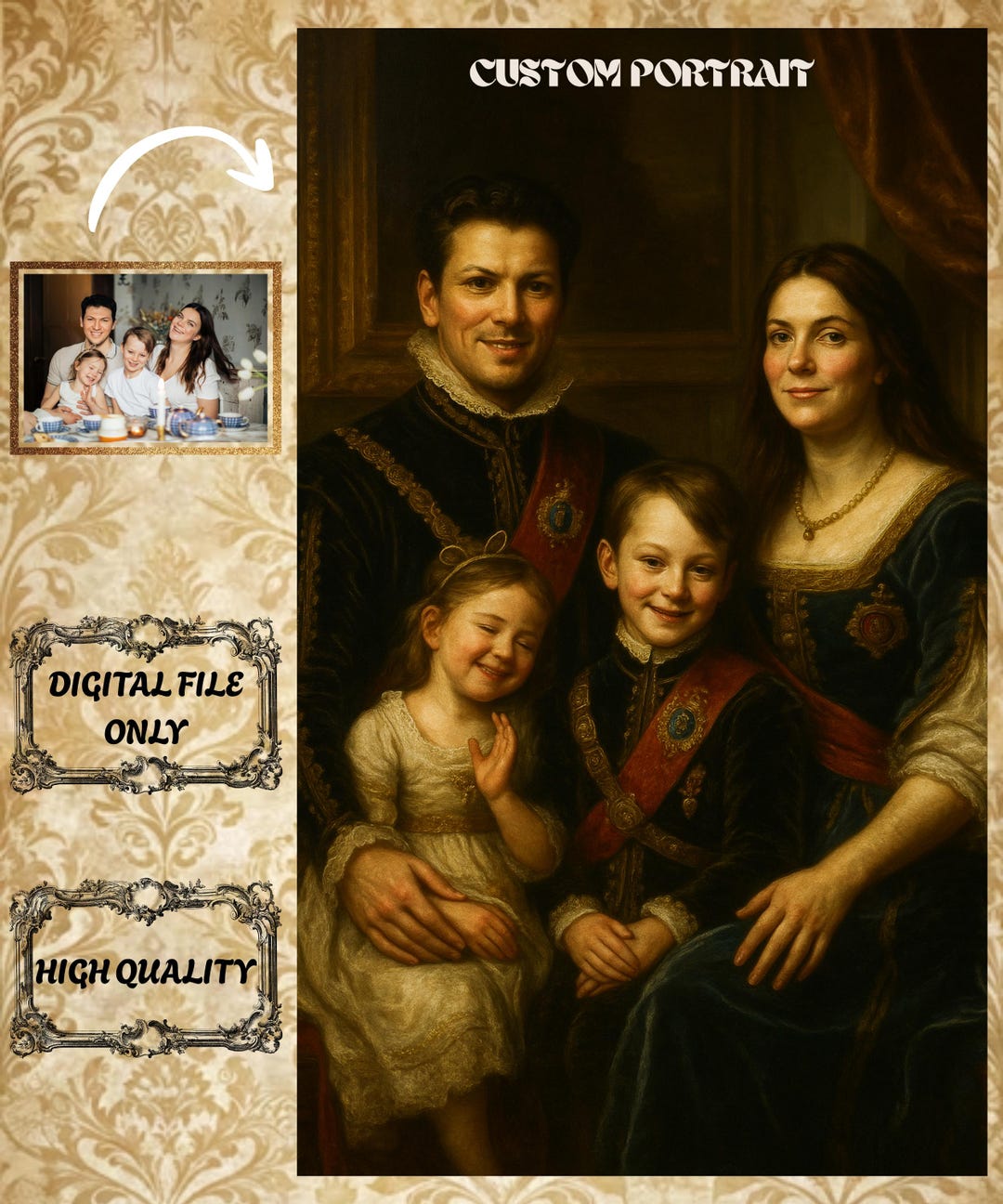 Custom Digital Heirloom Legacy Portrait – Royal Renaissance Family Art ...