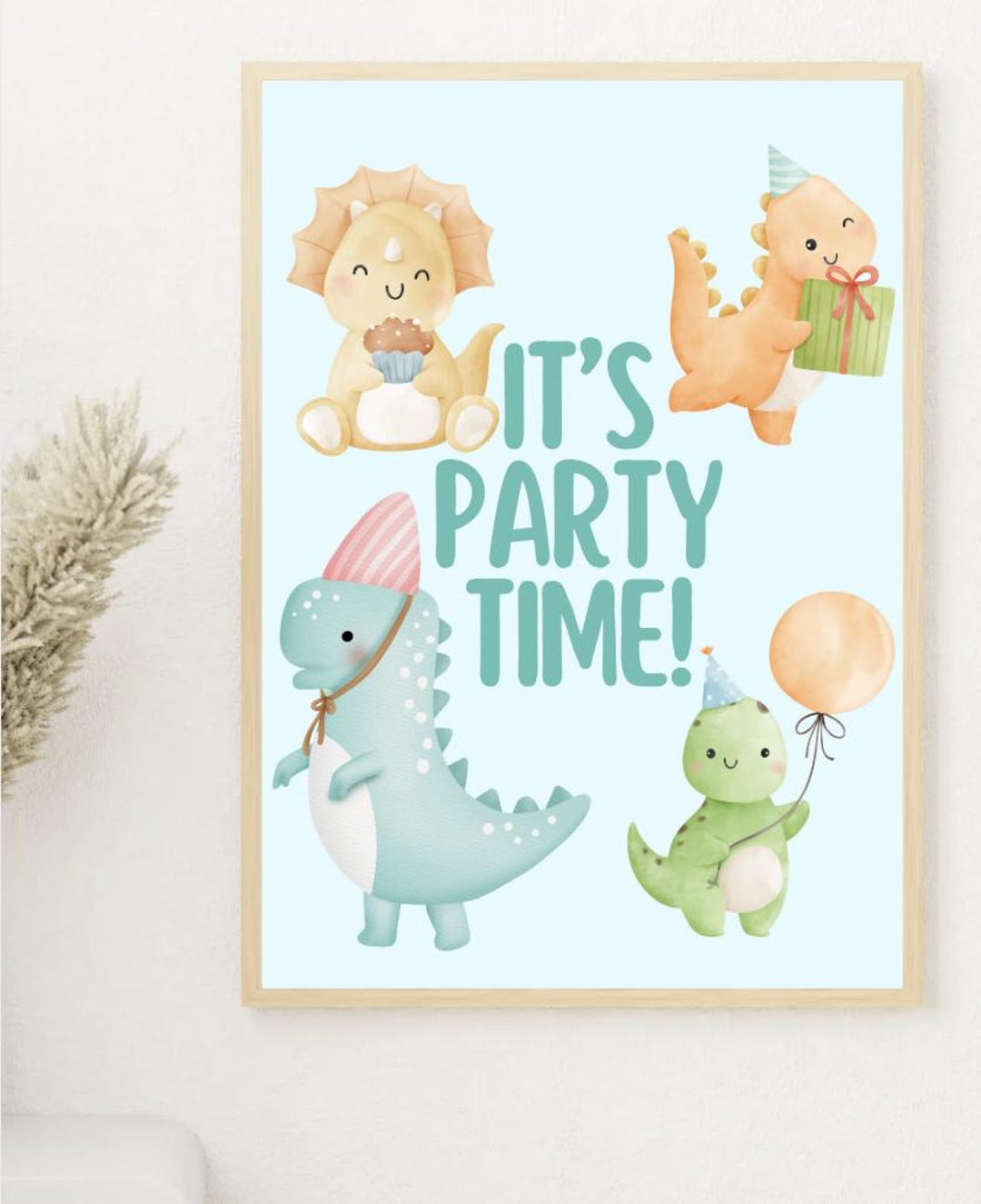 Its Party Time Dinosaur Poster Kids Birthday, PDF and PNG, Digital ...